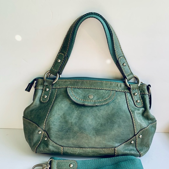 Fossil | Bags | Leather Crossbody Shoulder Bag Fossil Green Blue Purse ...